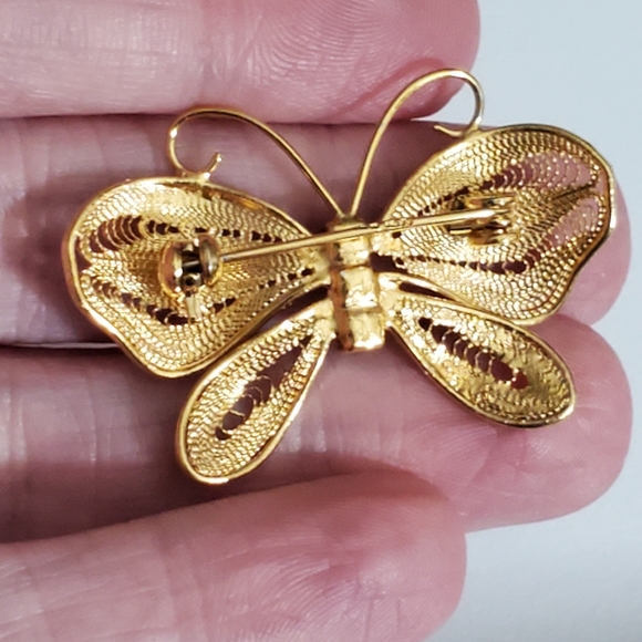 Vintage | Jewelry | Vintage Gold Butterfly Brooch Pin Pearls Unsigned ...